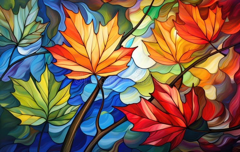Vibrant Abstract Autumn Leaves in Stylized Geometric Patterns ...