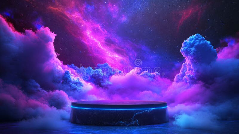 Vibrant Abstract Background with Cosmic Clouds and Illuminated Podium ...