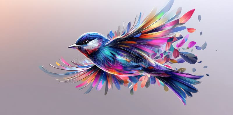 A Vibrant Abstract Bird, Depicted in a Fractal Style, Soaring with ...