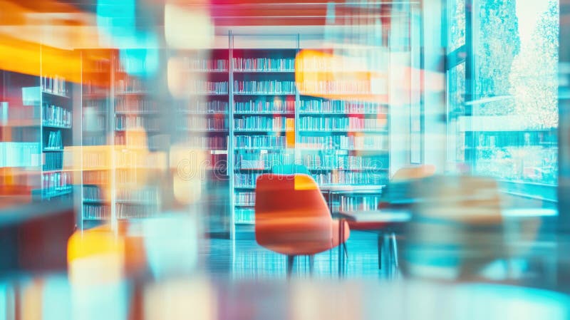Vibrant Abstract Blur of Creative Library Workspace with Modern Art and ...
