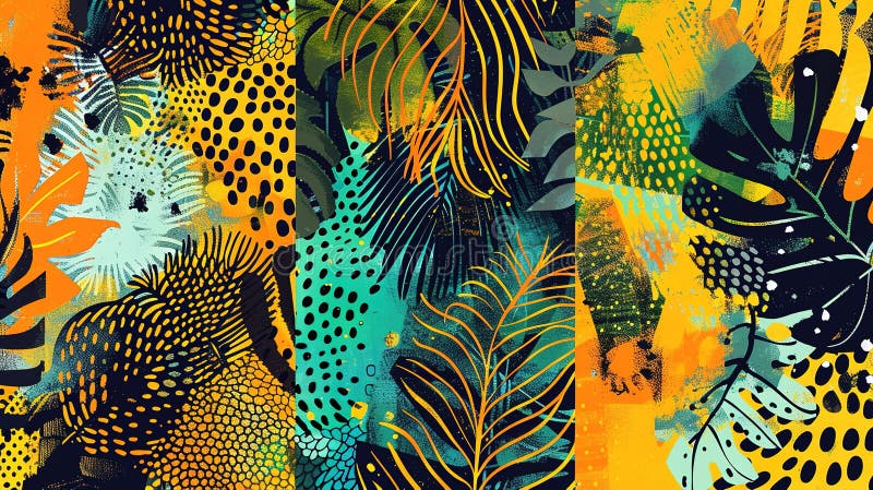 Vibrant Abstract Botanical Patterns in Bold Orange and Teal Colors ...