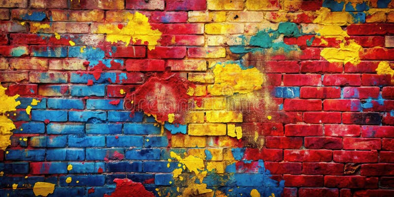 Vibrant Abstract Brick Wall Texture with Multicolored Paint Splatter ...