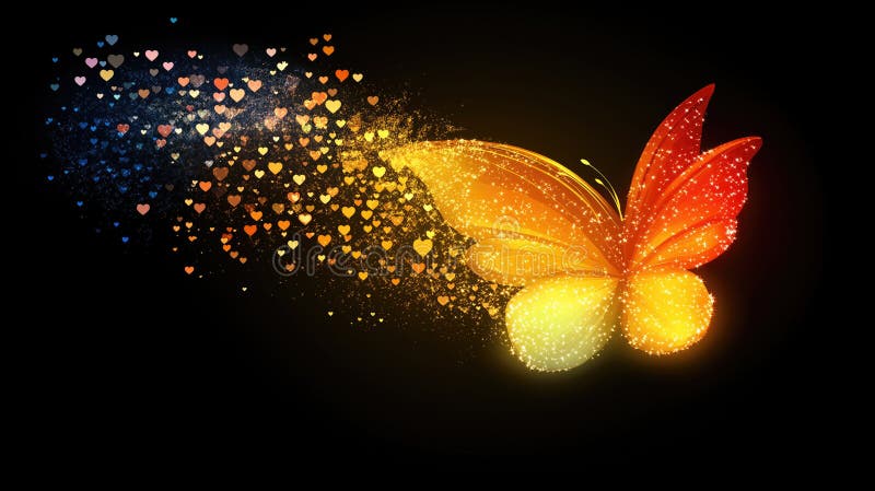 Vibrant Abstract Butterfly with Heart Particles on Black Background ...