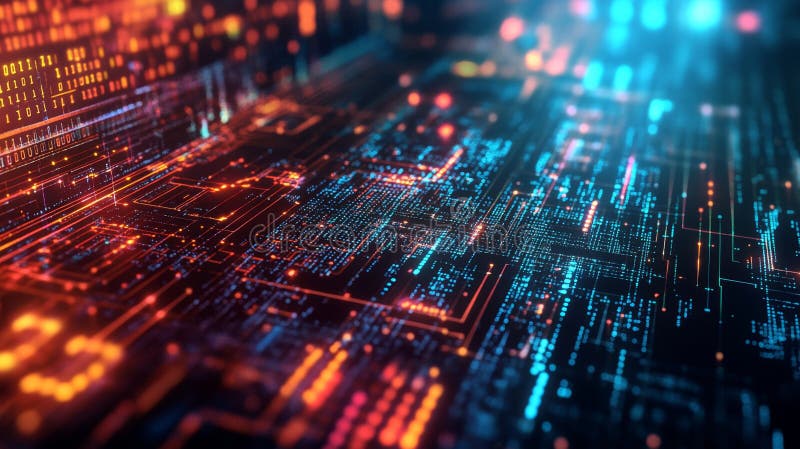 Vibrant Abstract Canvas of Binary Code and Circuit Patterns Stock Illustration - Illustration of ...