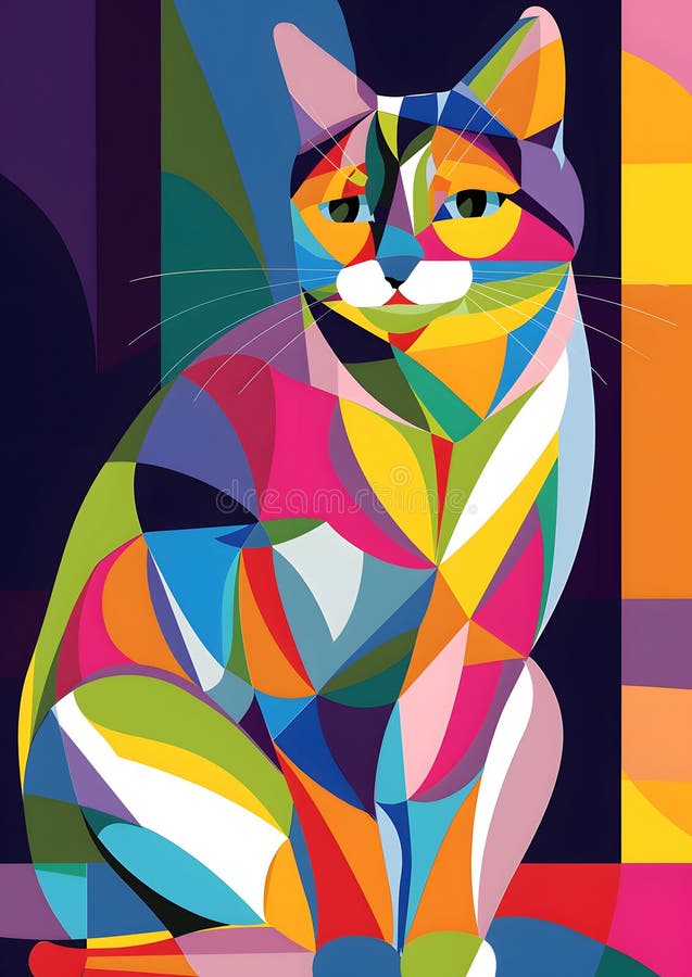 Colorful Abstract Cat Illustration with Vibrant Geometric Design ...