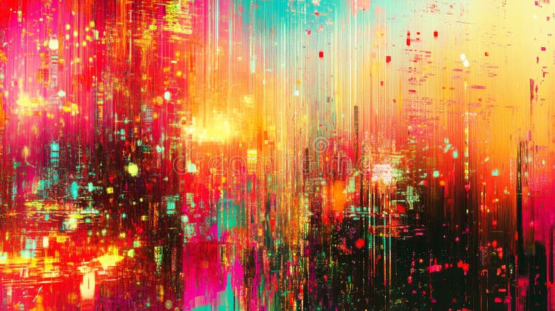 Vibrant Abstract City Nightscape with Glowing Vertical Lines Stock ...