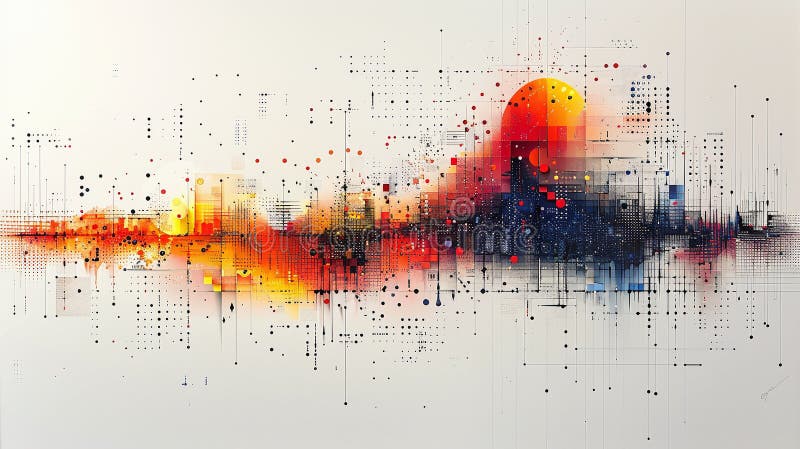 Abstract Cityscape Data Flow a Colorful Urban Network on White Backdrop ...