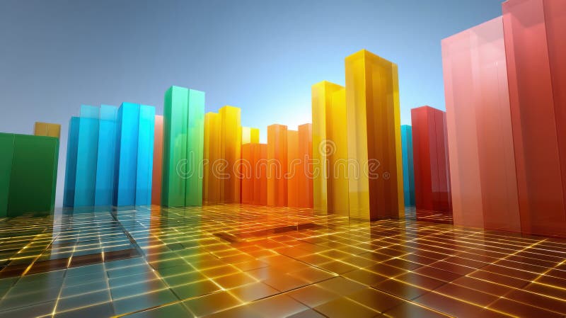 A Colorful, Abstract Cityscape with Geometric, Translucent Blocks in ...