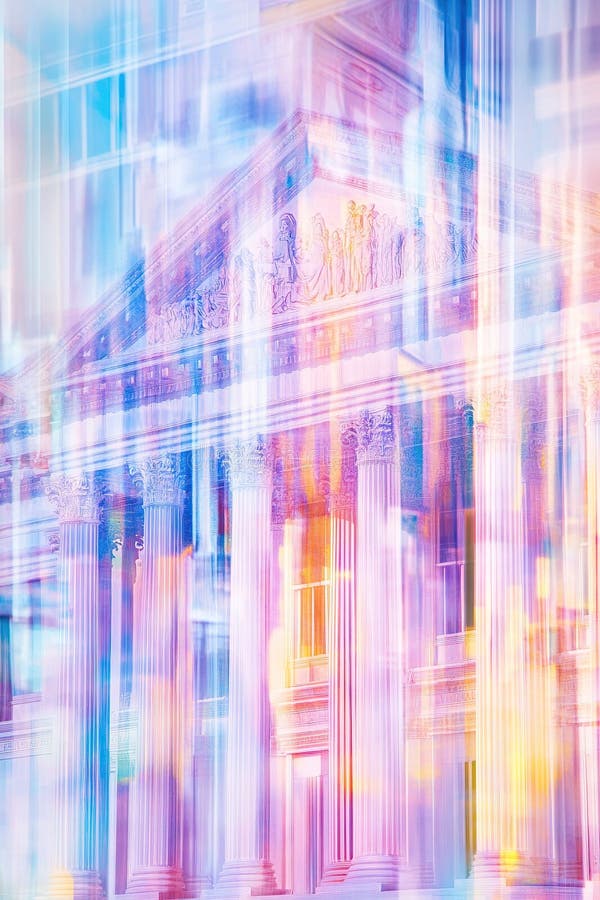 Vibrant Abstract of Classical Bank Architecture with Colorful Overlay ...