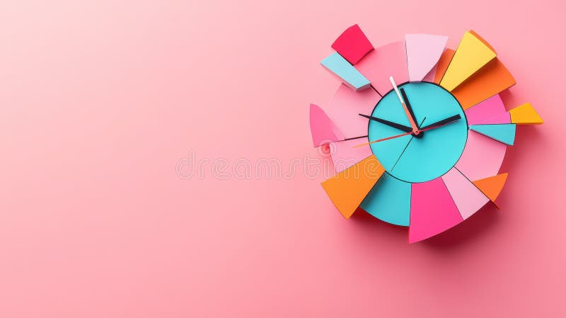 Vibrant Abstract Clock with Broken Multi-colored Geometric Shapes on ...