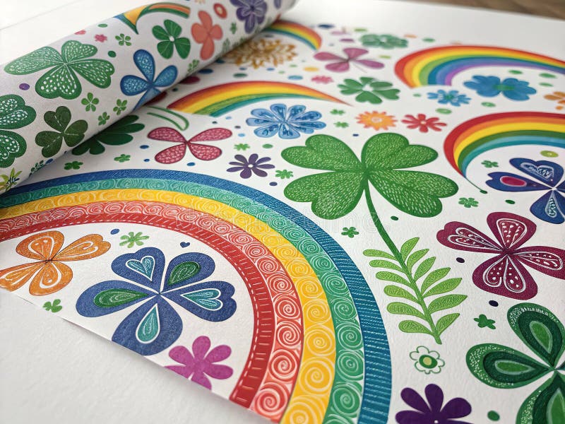 Vibrant Abstract Clover and Rainbow Doodle Patterns a ...