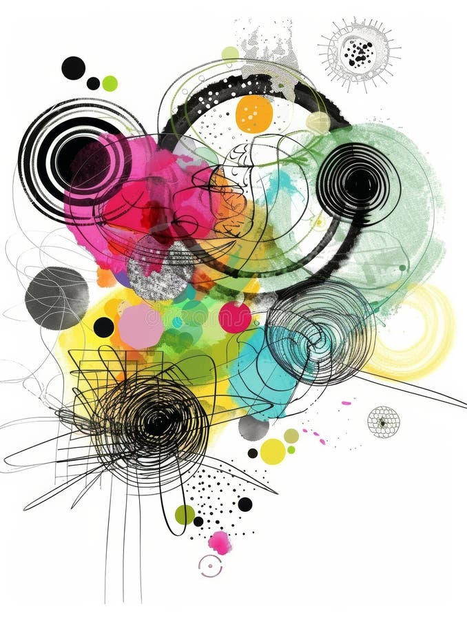 Vibrant Abstract Collage Art with Colorful Circles Spirals and ...