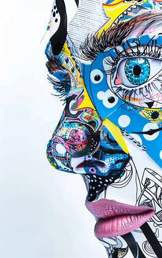 Vibrant Abstract Collage Art of a Human Face with Bold Colors and ...