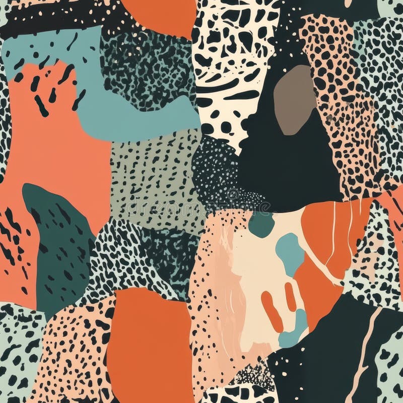 Vibrant Abstract Collage with Bold Patterns and Earth Tones in Trendy Design Stock Image - Image ...