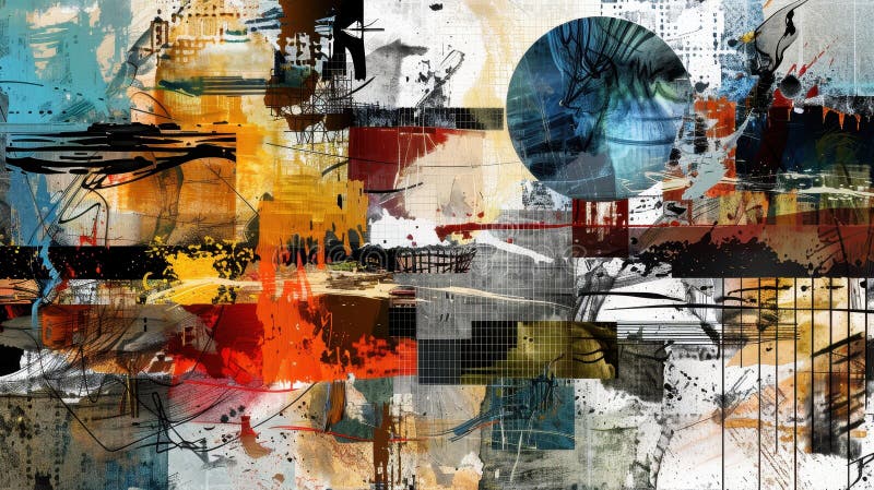 Abstract Artistic Collage with Mixed Media Elements Stock Illustration ...