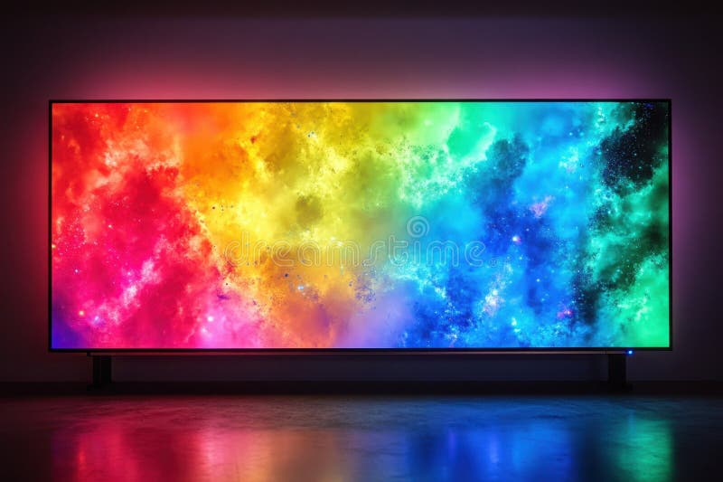Vibrant Abstract Colors Displayed on a Modern Television in a Dark Room ...