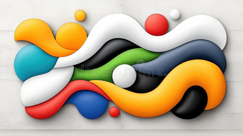 Vibrant Abstract Composition with Colorful Curves and Shapes on a Light ...
