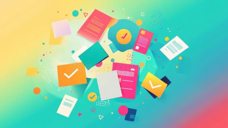 Vibrant Abstract Composition with Documents and Check Marks for Graphic ...