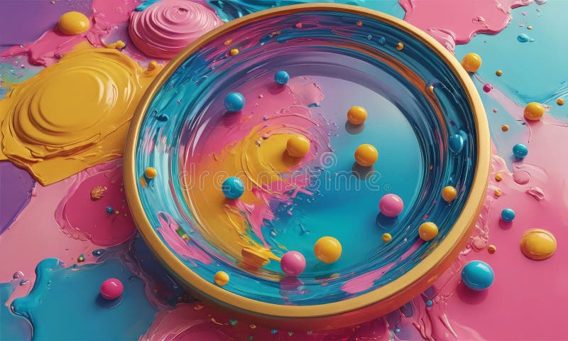 Vibrant Abstract Composition Features Circular Plate with Blue Rim ...