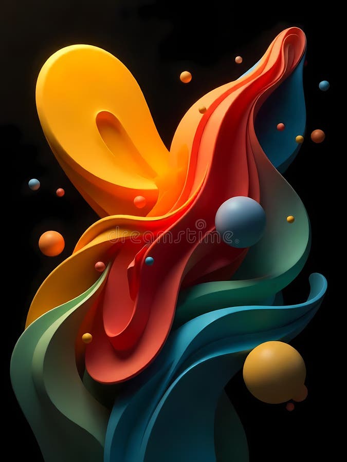 Vibrant Abstract Composition Featuring Flowing, Multi-colored Shapes with Dynamic Depth and ...
