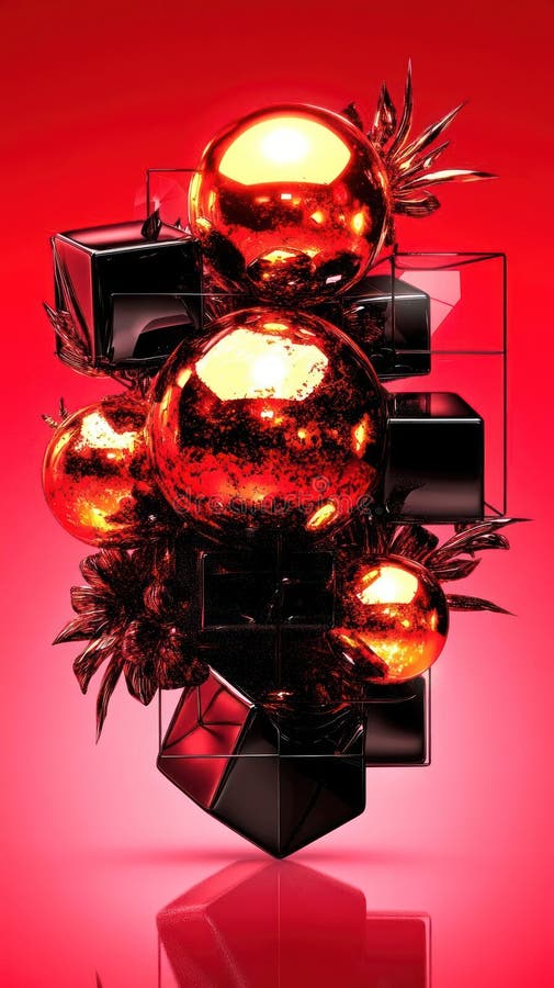 A Vibrant, Abstract Composition Featuring Reflective Red Spheres and ...