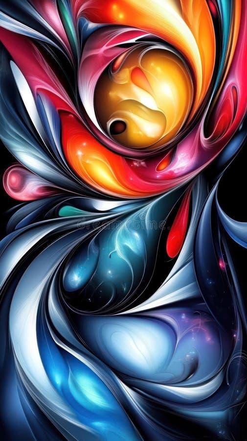 A Vibrant Abstract Composition Featuring Swirling Colors and Shapes ...