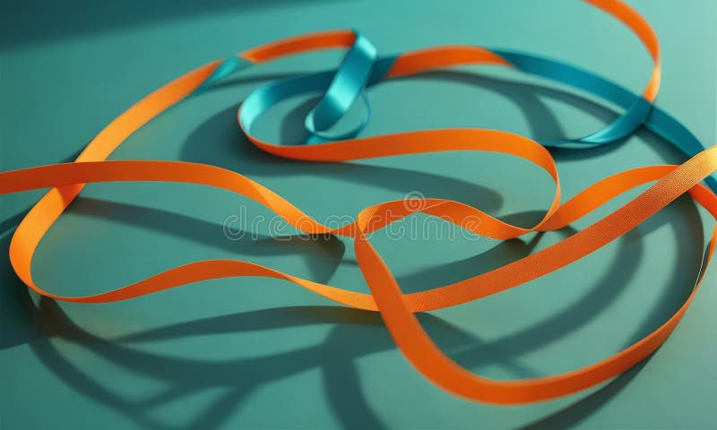 Vibrant Abstract Composition Orange and Blue Ribbons, Twisted and ...