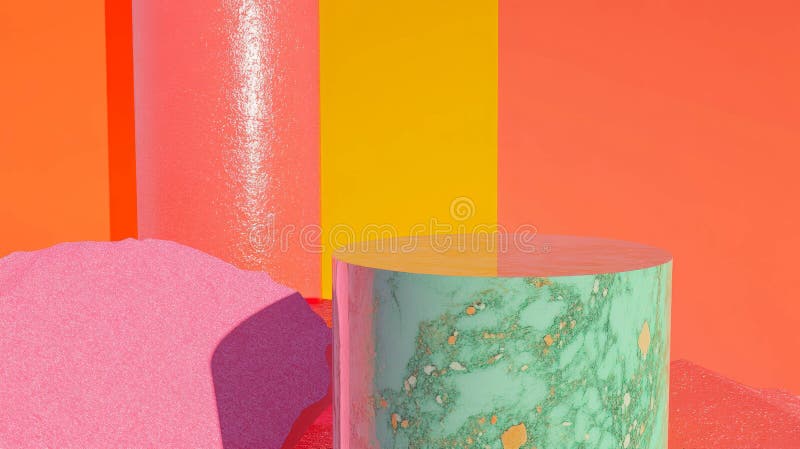 Vibrant Abstract Composition with Textured Podium and Bold Colors ...