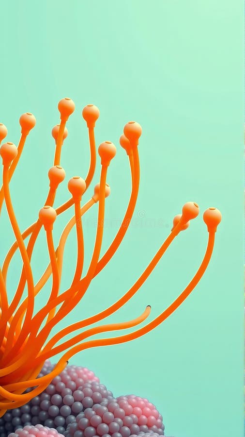 Vibrant Abstract Coral Design on Aqua Background with Bubble Elements ...