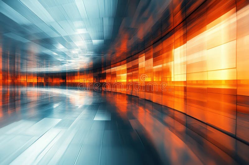 Vibrant Abstract Corridor with Glowing Orange and Blue Lights in a ...