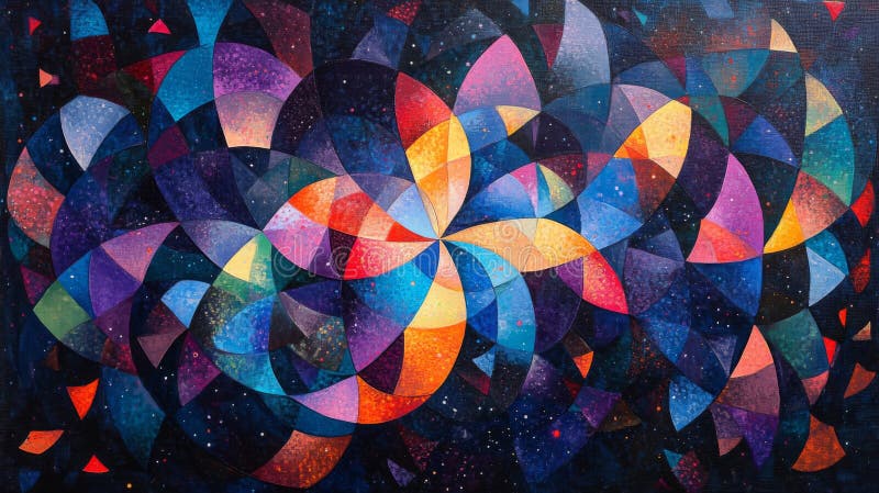 Vibrant Abstract Cosmic Art with Geometric Patterns Stock Illustration ...
