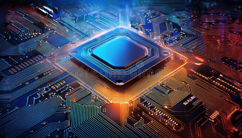 Vibrant Abstract 3D Render of CPU Chip on Motherboard, Showcasing ...