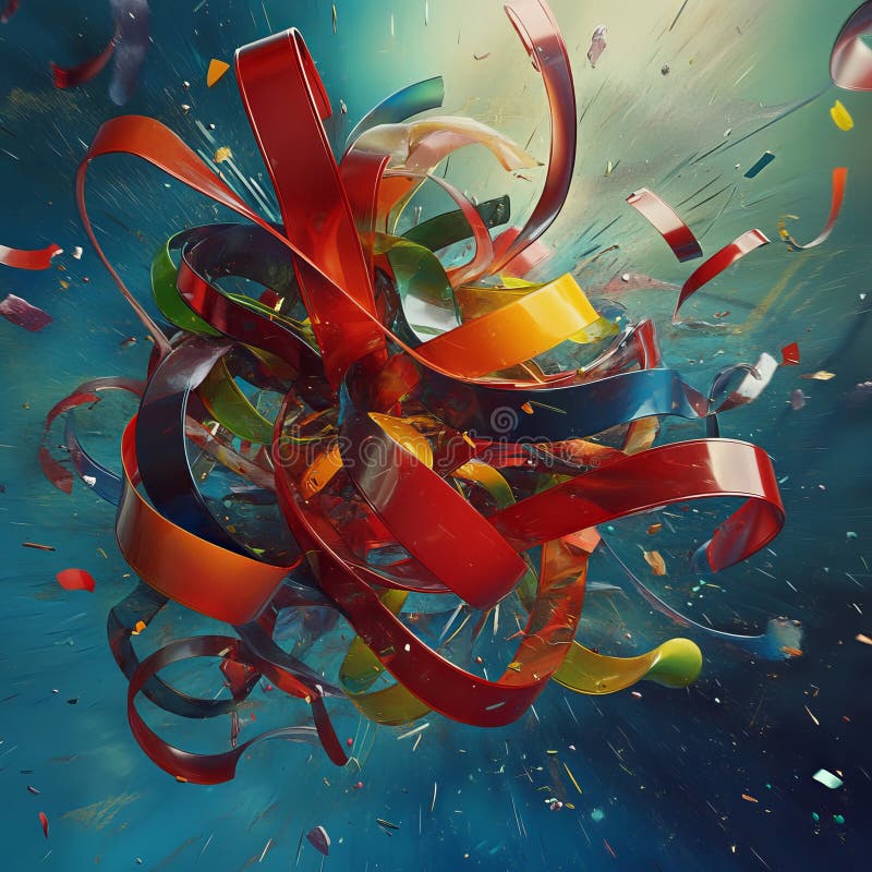Vibrant Abstract 3D Ribbon Explosion with Dynamic Colors Stock ...