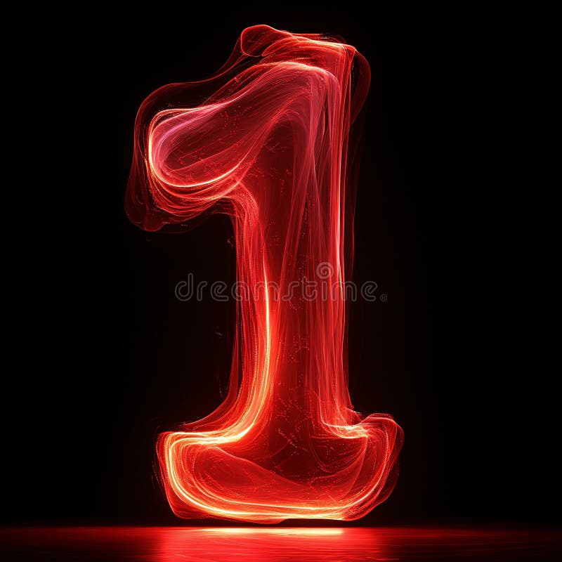 Fiery Red Number One Abstract Glowing Light Trails Digit AI Generated ...