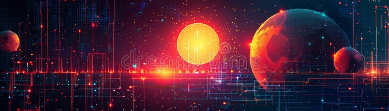 A Vibrant, Abstract Depiction of Planets and Stars in a Cosmic Setting ...