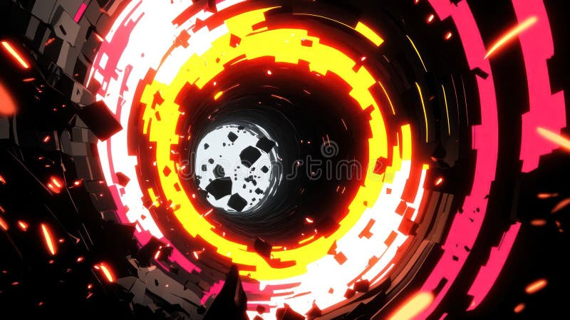 Abstract Neon Vortex Tunnel: Futuristic Red Yellow Energy Stream Stock ...