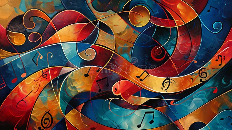 A Vibrant, Abstract Design with Bold Colors and Subtle Musical Notes ...
