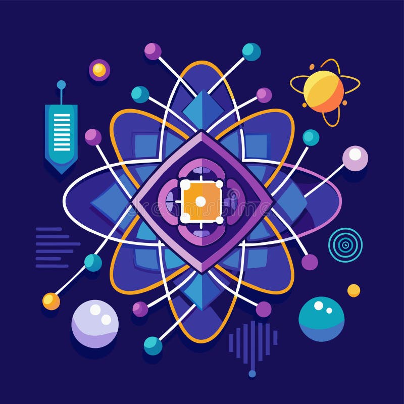 A Vibrant Abstract Design Featuring an Atomic Structure with Geometric ...