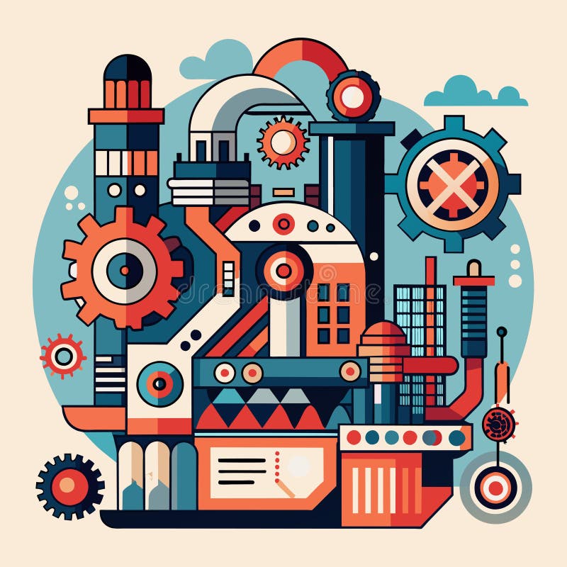A Vibrant Abstract Design Featuring a Complex Industrial Machine ...