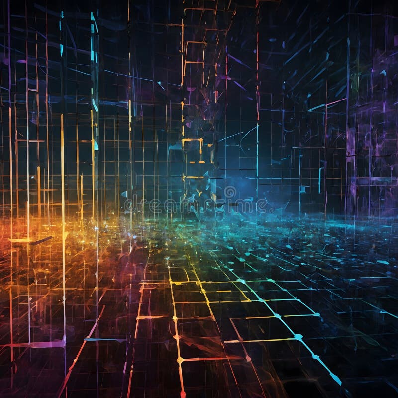 Vibrant Abstract Design Featuring Digital Grids, Innovation Symbols ...