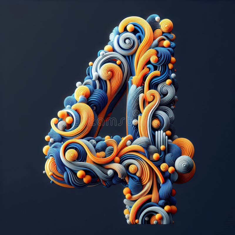 Vibrant Abstract Design Featuring the Number Four Created with Swirling ...