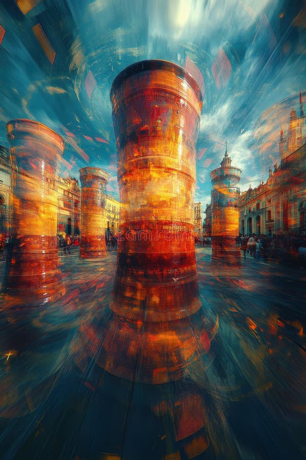 Vibrant Abstract Digital Art with Cylindrical Structures in Dynamic ...