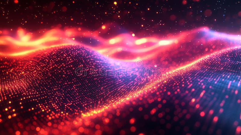 Vibrant Abstract Digital Landscape with Waves and Glowing Particles ...