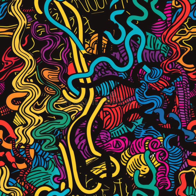 Vibrant Abstract Doodle Artwork with Colorful Entangled Lines Stock ...