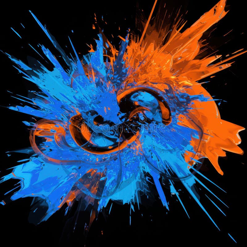 Vibrant Abstract Explosion of Blue and Orange Paint Splashing on Black ...
