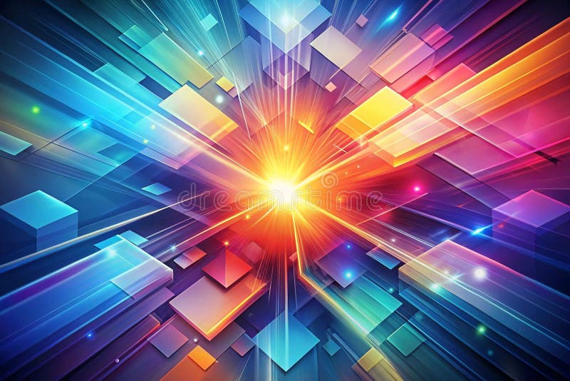 Vibrant Abstract Explosion of Colorful Geometric Shapes and Light Rays ...