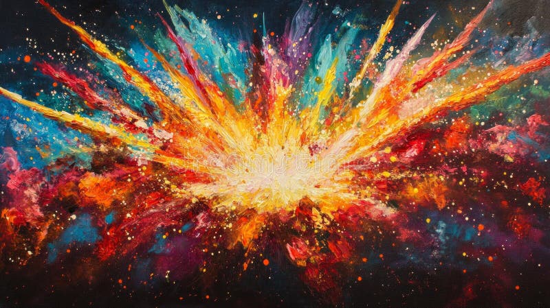 Vibrant Abstract Explosion of Colorful Paint Streaks on Dark Canvas ...