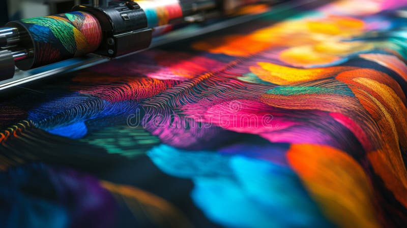 Vibrant Abstract Fabric Print on a Textile Printing Machine Stock ...
