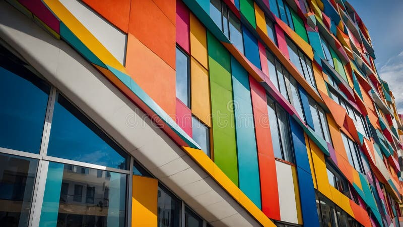 Vibrant Abstract Facade: Dynamic Geometry and Bold Colorful Hues Stock ...