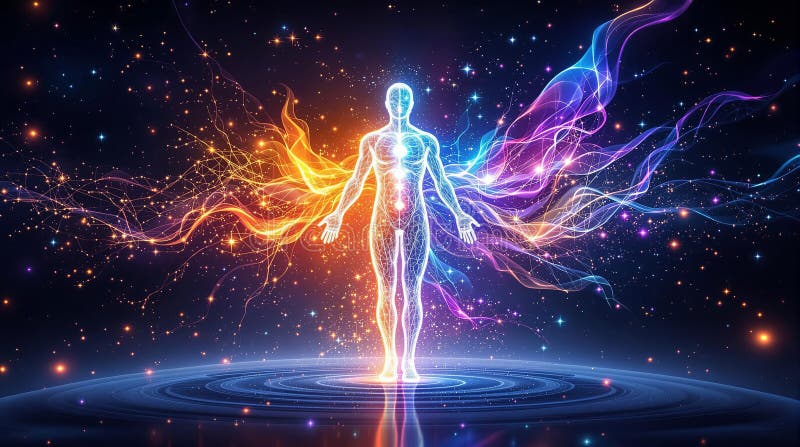 Vibrant Abstract Figure with Radiant Energy in Cosmic Background Stock ...